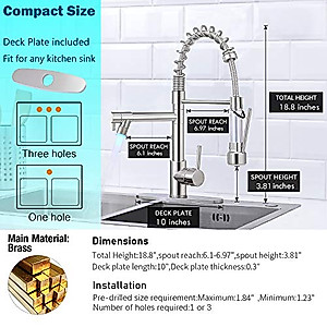 DJS Kitchen Faucet with Pull Down Sprayer, Faucet for Kitchen Sink, High Arch Stainless Steel Single Handle Spring Kitchen Faucets with Deck Plate for 1 or 3 Holes for Sink. DJS-CFLT-2020N-Lock-LED-DP