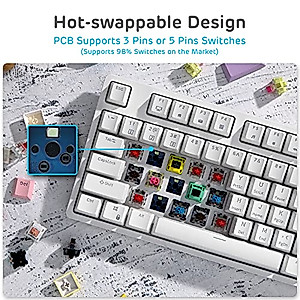 RK ROYAL KLUDGE RK89 85% Triple Mode BT5.0/2.4G/USB-C Hot Swappable Mechanical Keyboard, 89 Keys Compact Mechanical Keyboard with Detachable Frame & Software (Hot-Swappable Brown Switch, White)