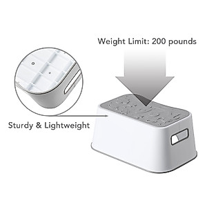 A+KCEYON Kids Step Stool, Sturdy and Lightweight Step Stool for Kitchen, Bathroom Sink and Toilet Potty Training, Cute Design Non-Slip Toddler Step Stool (Gray-Space Motif)