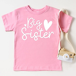 Olive Loves Apple Cursive Big Sister Hearts Sibling Reveal T-Shirt for Baby and Toddler Girls Sibling Outfits Mauve Shirt