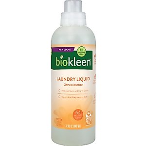 Biokleen Laundry Detergent Liquid - 64 HE Loads - Concentrated, Eco-Friendly, Non-Toxic, Plant-Based, No Artificial Fragrance or Preservatives, 32 Fl Oz, Citrus Essence