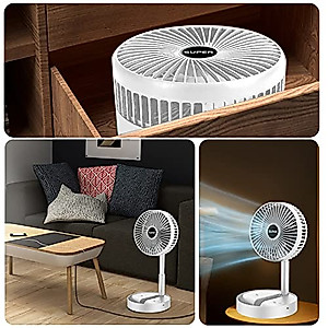 Maelifu Portable Folding Fan 3 Speeds, Stretchable Wall Mount Fan with 180 ° Adjustment Battery Powered or USB Powered, Portable Fan for Traveling Camping Home Beach Bedroom (White)