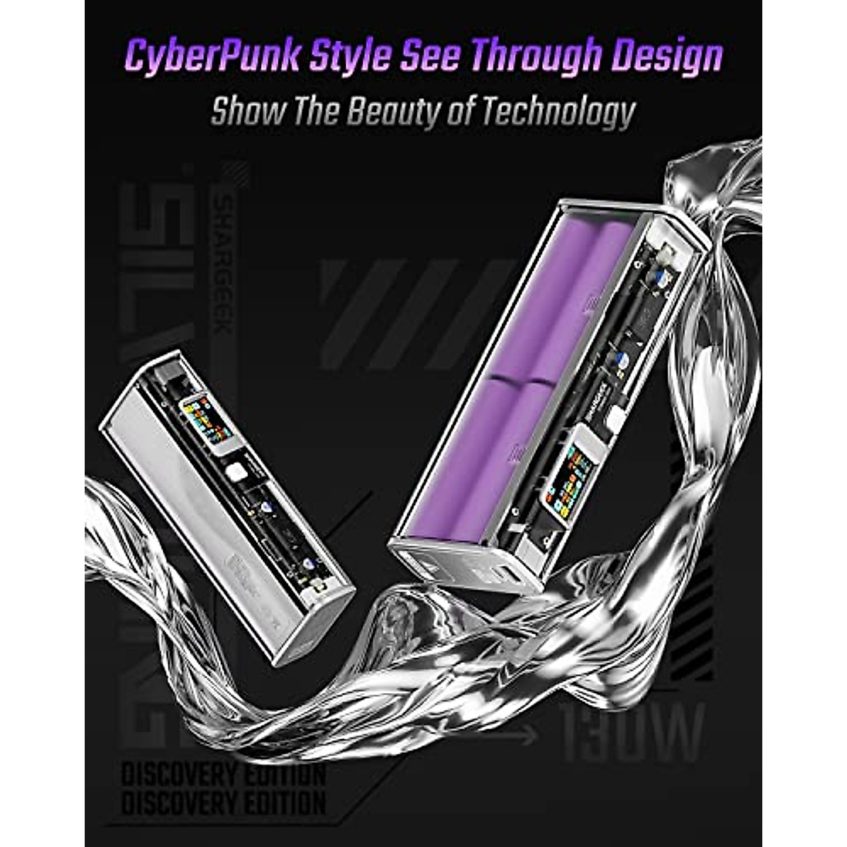 Shargeek 130W STORM2 Slim Transparent Power Bank with LED Display Screen & Shargeek Retro 35W USB C Fast Charger