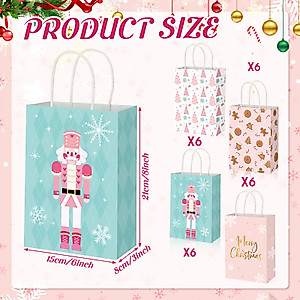 Zhanmai 24 Pcs Pink Christmas Gift Bags with Tissue Paper Gingerbread Gift Bags Nutcracker Wrapping Bags with Handles for Xmas Holiday Winter Baby Shower Birthday Favor Gift Wrapping, 8 x 6 x 3 Inch