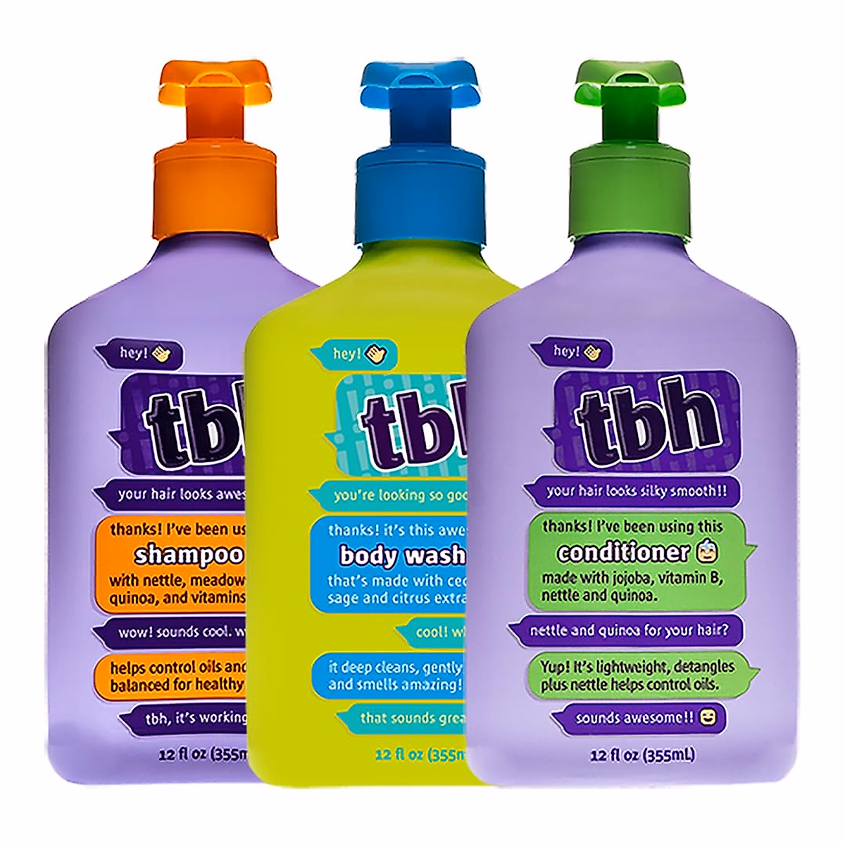 TBH Teen and Kids Shampoo, Conditioner, and Body Wash - Shampoo and Conditioner for Oily Hair, Gentle Exfoliating Body Wash - Sulfate, Paraben Free - 12 oz (3 Pack)