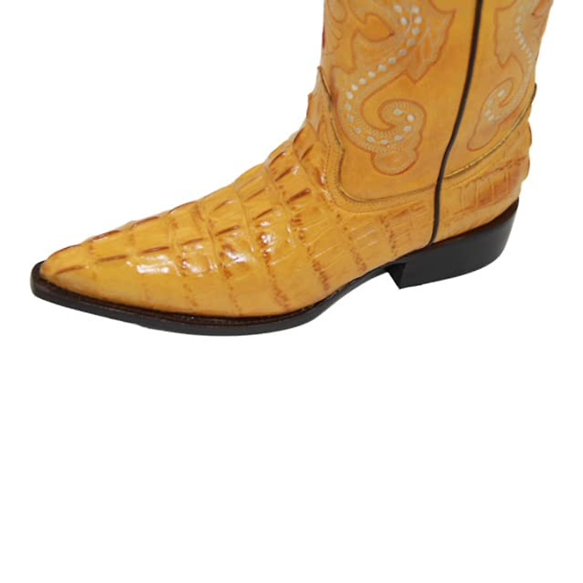 Western Shops Mens Crocodile Alligator Print Leather Cowboy Western Boots Snip Toe (11.5, Mustard)