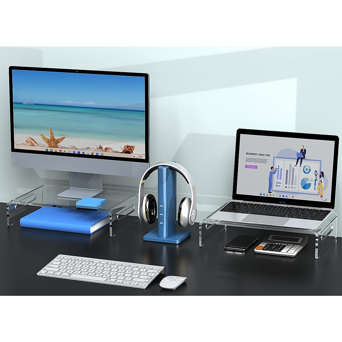 Zimilar 2 Pack Monitor Stand Riser, Acrylic Monitor Stand for Computer, Laptop, Printer, Notebook, Premium Clear Laptop Stand Acrylic Monitor Riser for Home Office, Monitor Stands for 2 Monitors