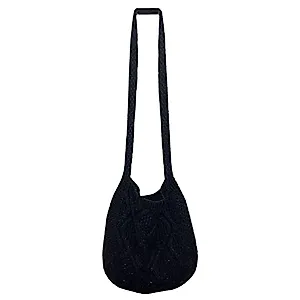 Fairycore Crochet Tote Bag Women's Shoulder Bags Trendy Hobo Bag Y2K Aesthetic Shopping Handbag Accessories (Black)