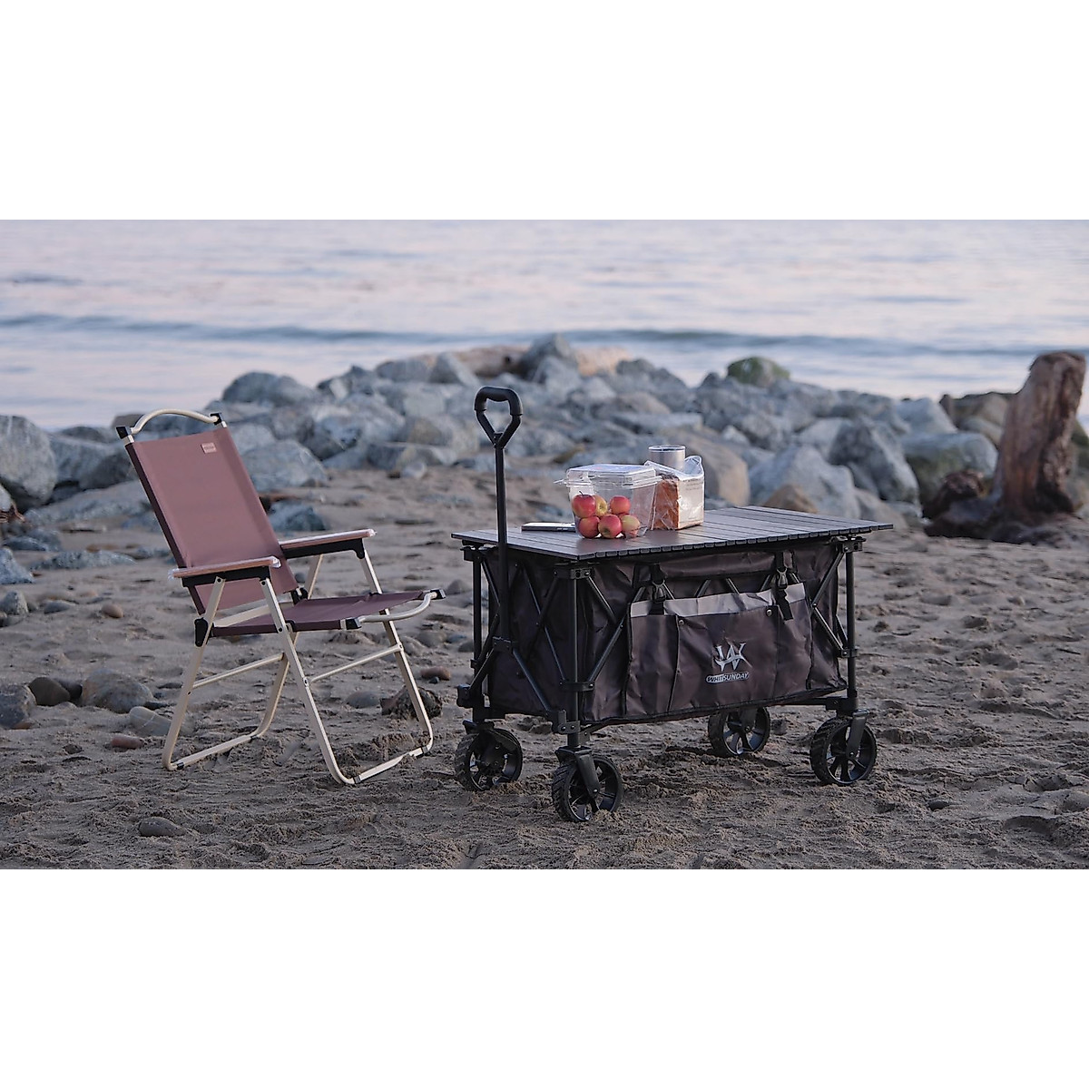 Whitsunday Folding Collapsible Utility Camping Park Wagon Cart with Aluminum Table Plate (Grey)