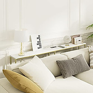 SONGXIN 63 Inch Console Table with Power Outlet,Modern Narrow Long Sofa Table Behind Couch,Skinny Entry Table with Gold Metal Frame for Entryway,Living Room, Hallway,Marble White