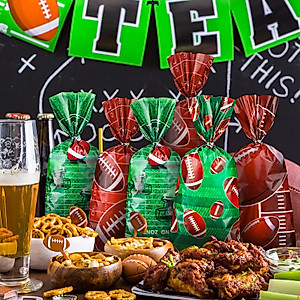 Jetec 100 PCS Football Cellophane Bags Football Gift Treat Bag Goodie Candy Bags with Ties Football Birthday Party Decorations Supplies for Football Theme Baby Shower Party Serves