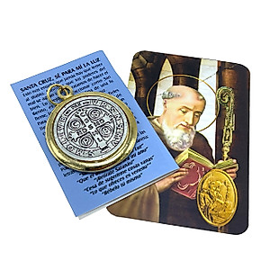 hand made St Benedict Jubilee Exorcism Medal 1.5 inch Two Tone with Prayer Card/MRT/Medal Pendant/medalla de San Benito en Dos tonos con tarjetita de oracion