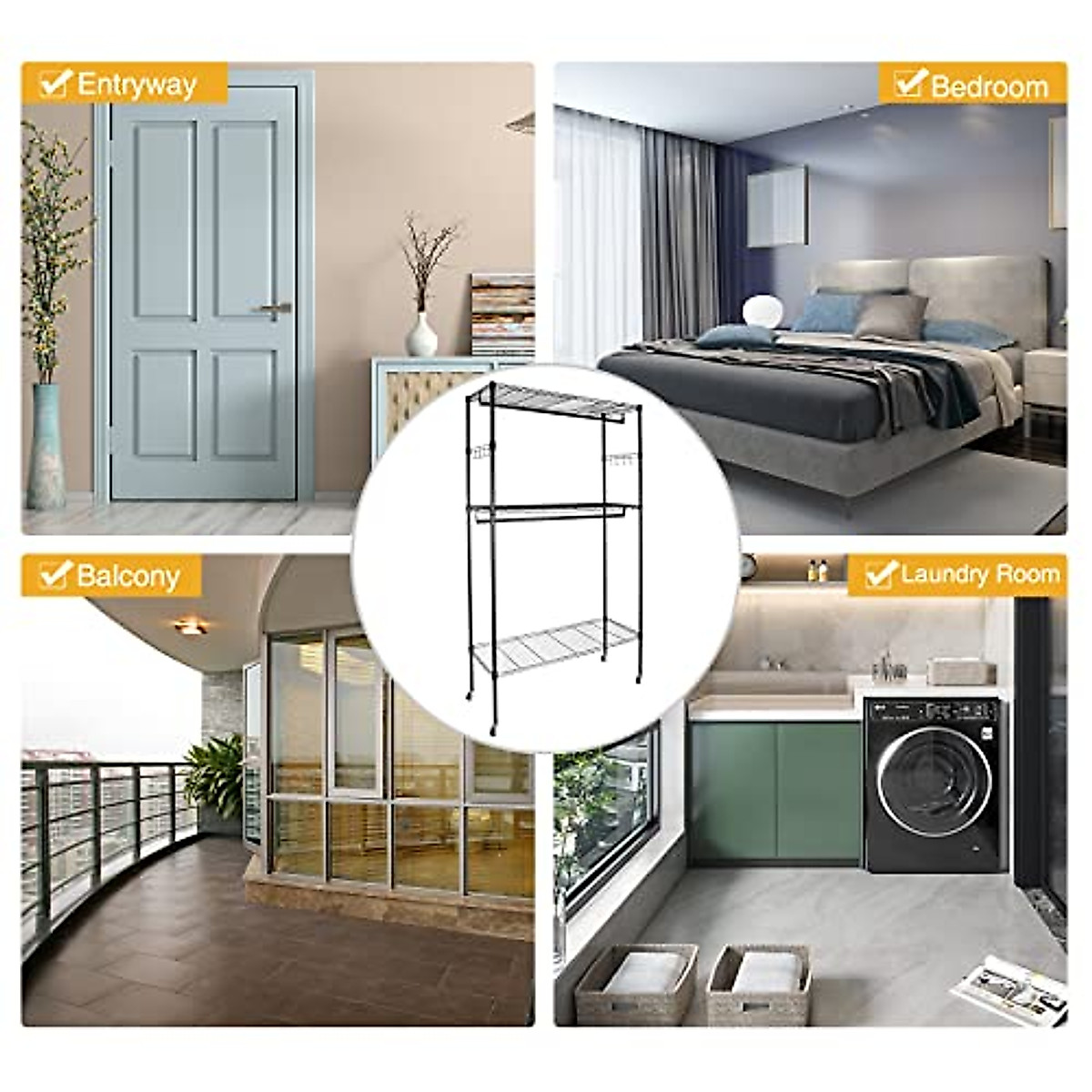 ALUPOM Heavy Duty Rolling Garment Rack, 3-Tier Metal Clothing Rack Closet Organizer with Loackable Wheels,2 Rods and 2 Pair Side hooks,Loading 400 lbs