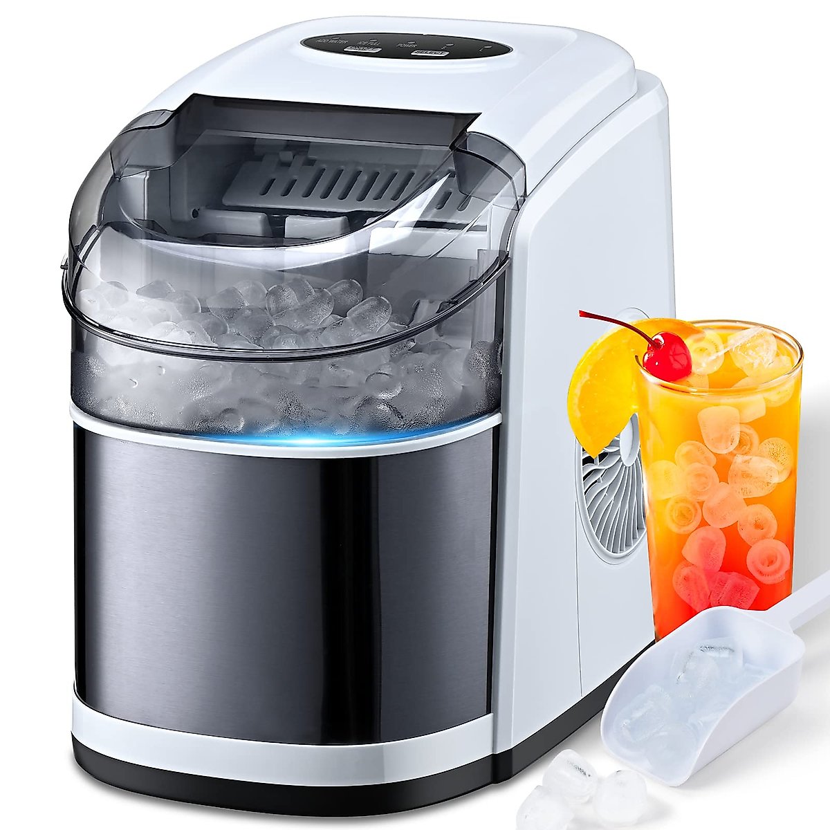 Ice Maker Countertop Machine with Self-Cleaning Function，26LBS in 24 Hours, 9 Ice Cubes Ready in 6 Mins, Compact Ice Cube Maker with Ice Scoop & Basket for Home Kitchen Office Bar (White)