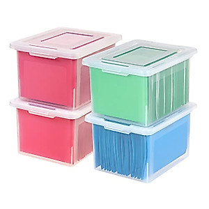 IRIS USA Letter/Legal File Tote Box, BPA-Free Storage Bin Tote Organizer with Durable and Secure Latching Lid, Stackable and Nestable, 4 Pack, Crystal Clear (585237)