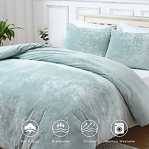 CAROMIO Velvet Duvet Cover Sets - 3 Pieces Lavish Design Comforter Cover King Size, Soft and Warm Bedding Cover Set for All Seasons, Aqua Green, 104x90 Inches