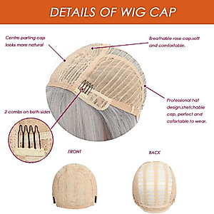 BESTUNG Short Silver Bob Wigs with Bangs,Short Straight Bob Silver Wigs for Women Hair Bob Cut Wig Shoulder Length Wig,Natural Looking Cosplay Daily Party Wig Halloween(12Inch)