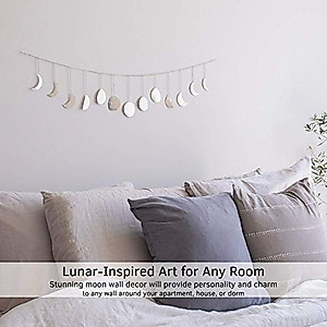 Moon Phase Wall Hanging, Handmade Hammered Silver Metal 13 Moons 36" Garland, Phases of the Moon Decorations, Celestial Lunar Art, Silver Garland Boho Decor for Bedroom Home Dorm Living Room Girl Gift