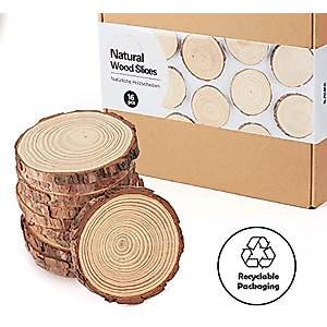 Wood Slices 16Pcs 3.5''-4'' Unfinished Wood Rounds Natural Thicken Slab with Bark for Coasters Centerpieces Wedding Rustic Craft Wooden Christmas Ornaments