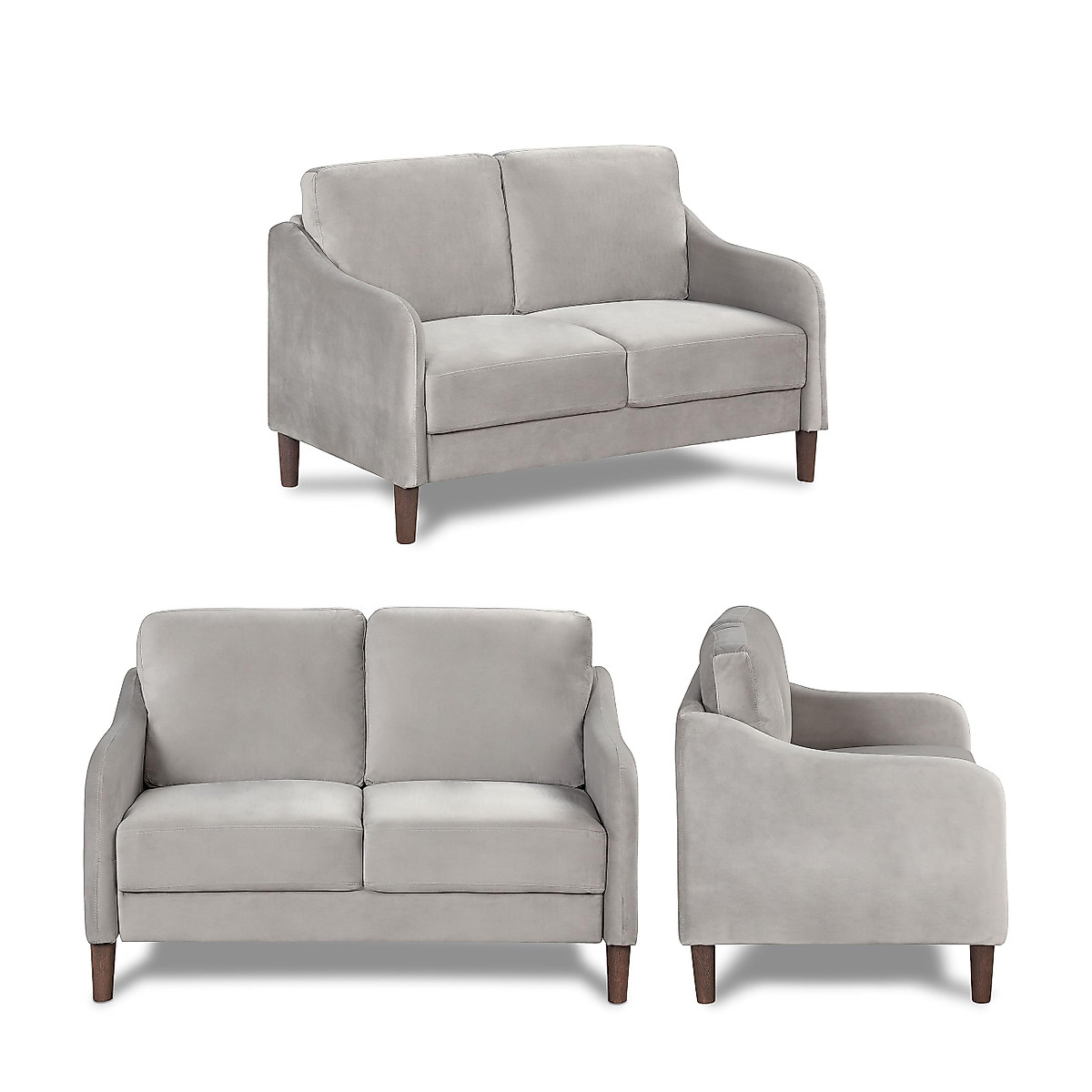 Furniture of Amarica Diana Mid Century Modern Velvet Loveseat with Solid Wood Legs, Compact Upholstered 2-Seater Sofa, Light Gray