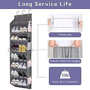 Miracsnail Over the Door Shoe Organizer Hanging with 8 Mesh Pockets 8 Wire Large Deep Pockets, 50lbs Weight Capacity Fits 16 Pairs Shoes Door Shoe Rack Store for Closet and Narrow Door 1 Pack