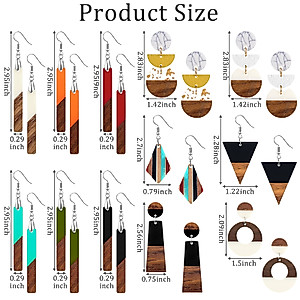 Henoyso 12 Pairs Wooden Earrings for Women Boho Dangle Earrings Geometric Earrings Lightweight Studs Resin Statement Earring (Classic Style)