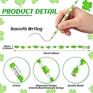 St Patrick's Day Pencils Shamrock Wooden Pencils Green Party Pencil for Kids Schools Classroom Supplies St Patrick's Party Favors (24 Pieces)