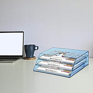 Acrimet Horizontal Triple File Folder Holder Organizer (Clear Blue Color)
