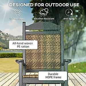Outsunny Outdoor Rocking Chair, Traditional Wicker Porch Rocker w/Soft Padded Seat, Breathable Backrest, Fade-Resistant Waterproof HDPE Frame with PE Rattan for Indoor & Outdoor, Dark Gray