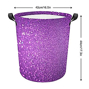 HoaMoya Collapsible Purple Glitter Dot Printed Laundry Basket Freestanding Laundry Hamper With Handles Large Waterproof Cloth Toy Storage Bin for Household Bedroom Bathroom