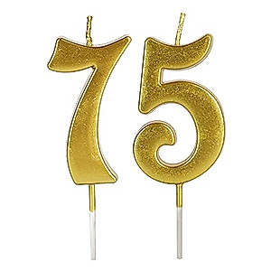 75th & 57th Number Birthday Candles for Cake Topper, Number 75 57 Glitter Premium Candle Party Anniversary Celebration Decoration for Kids Women or Men, Gold
