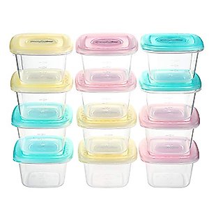 PandaEar Baby Food Snack Plastic Storage Container with Lids, 12 Pack Set BPA Free Freezer & Dishwasher Safe for Kids