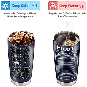 Pilot Gifts Aviation Men, Pilot Cup Tumbler, Gifts for Pilots Men, Airplane Gifts, 20oz Aviation Pilot Gauges Nutrition Facts Coffee Cup, Birthday Christmas Gifts Ideas for Pilot Insulated Travel Mug