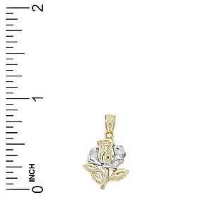 CA CHARMAMERICA Gold Rose Charm Pendant - 10 Karat Gold - Flower Rose Jewelry - Valentines Day Gift, Mother's Day Gift (Style 2)