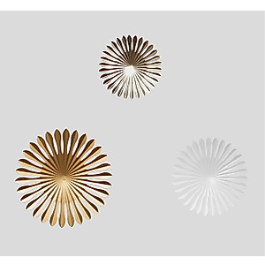 Martie's Metal wall flowers set of 3. Flower wall decor. Metal wall decor for living room, bedroom, bathroom, home office or garden. Colors of gold, pearl white and silver. Abstract floral design..