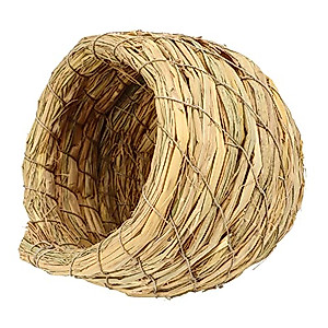 cyrank 2pcs Straw Bird Nest, Grass Hand Woven Bird House Hideaway Grass Hut Resting Breeding Place for Birds Finch Canary, 5.5 x 4.5in