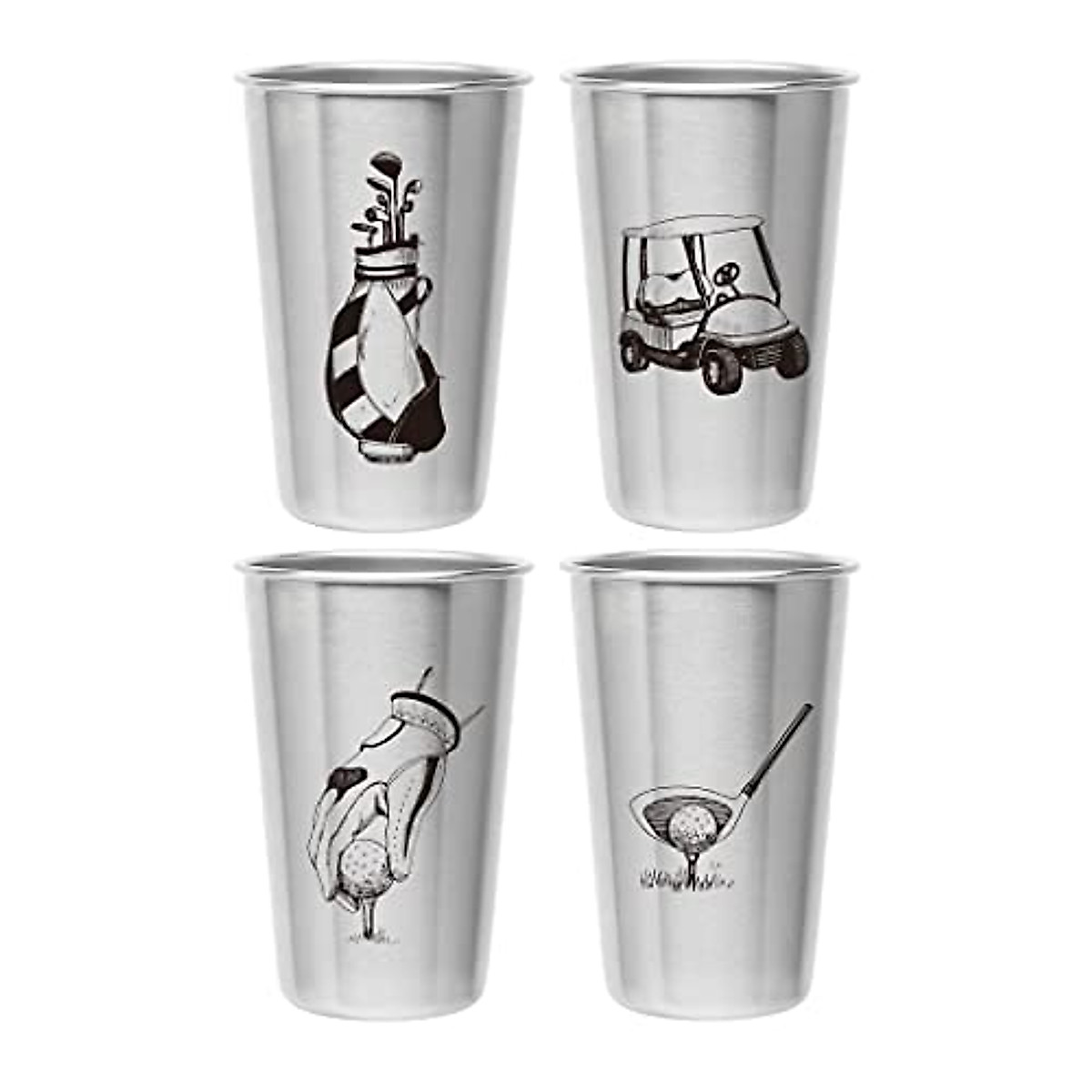 Golf Stainless Steel Pint Cups (Set of 4) - Unique Birthday, Christmas, or Father's Day Stackable Mug Gift for Men, Dads, and Coffee Lovers