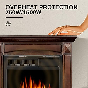 ZAFRO Electric Fireplace Mantel,Package Freestanding Fireplace Heater,Brown Wooden Exterior Frame,Overheat Protection,Remote Control Temperature,Brown