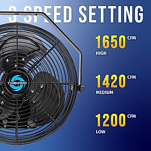 Tornado 12 Inch Outdoor Rated IPX4 Water-Resistant High Velocity Metal Industrial Wall Mount Fan For Commercial, Industrial, Residential, TEAO Motor 3 Speed 1650 CFM 6.6 FT Cord cETL Safety Listed
