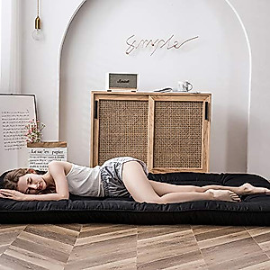 MAXYOYO Japanese Floor Mattress Futon Mattress, 4" Thicken Tatami Mat Sleeping Pad Foldable Roll Up Mattress Boys Girls Dormitory Mattress Pad Kids Floor Lounger Pillow Bed, Black, Full
