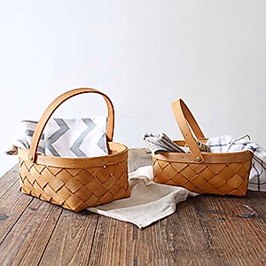 Garneck Wicker Basket with Handle Seagrass Basket,Handmade Rattan Storage Basket Houseware Storage Container Handwoven Straw Seaweed Basket Organizer with Handle Size M