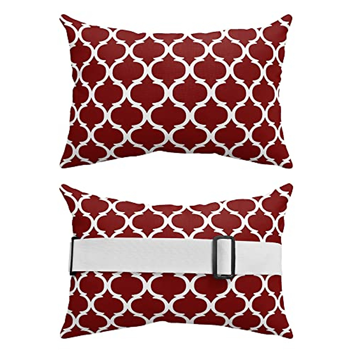 Recliner Head Pillow Ledge Loungers Chair Pillows with Insert Mid Century Art Geometric Morocco Stripes Wine Red Lumbar Pillow with Adjustable Strap Patio Garden Cushion for Sofa Bench Couch, 2 PCS