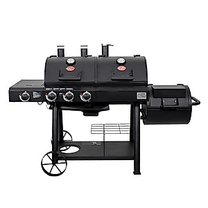 Char-Griller 3070 Texas Trio 3-Burner Dual Fuel Grill with Smoker in Black
