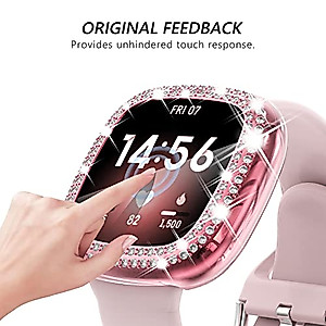 CHANCHY 4 Pack Compatible with Fitbit Versa 3 Screen Protector Case, Soft TPU Full Protective Case Cover Bumper Bling Crystal Diamond Frame for Fitbit Versa 3 Smart Watch, Rose Gold/Pink/Clear/Black