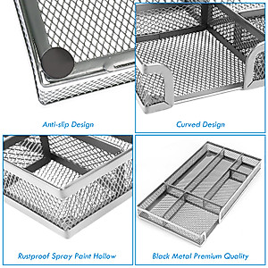 EsOfficce Drawer Organizer,Desk Organizer, Black Metal Mesh Drawer, Desk Drawer Organizer for Home Office and School,11X 6X 1.6Inch, Inch,Silver