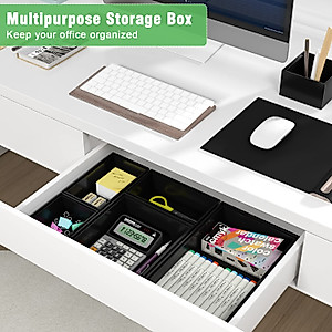 Black Bamboo Bathroom Drawer Organizer, Wooden Kitchen Utensil Holder Set of 5, Stackable Junk Drawer Organizer Tray, Multi-Use Storage Bins Boxs Dividers for Home, Office, Clothing, Makeup, Jewelry