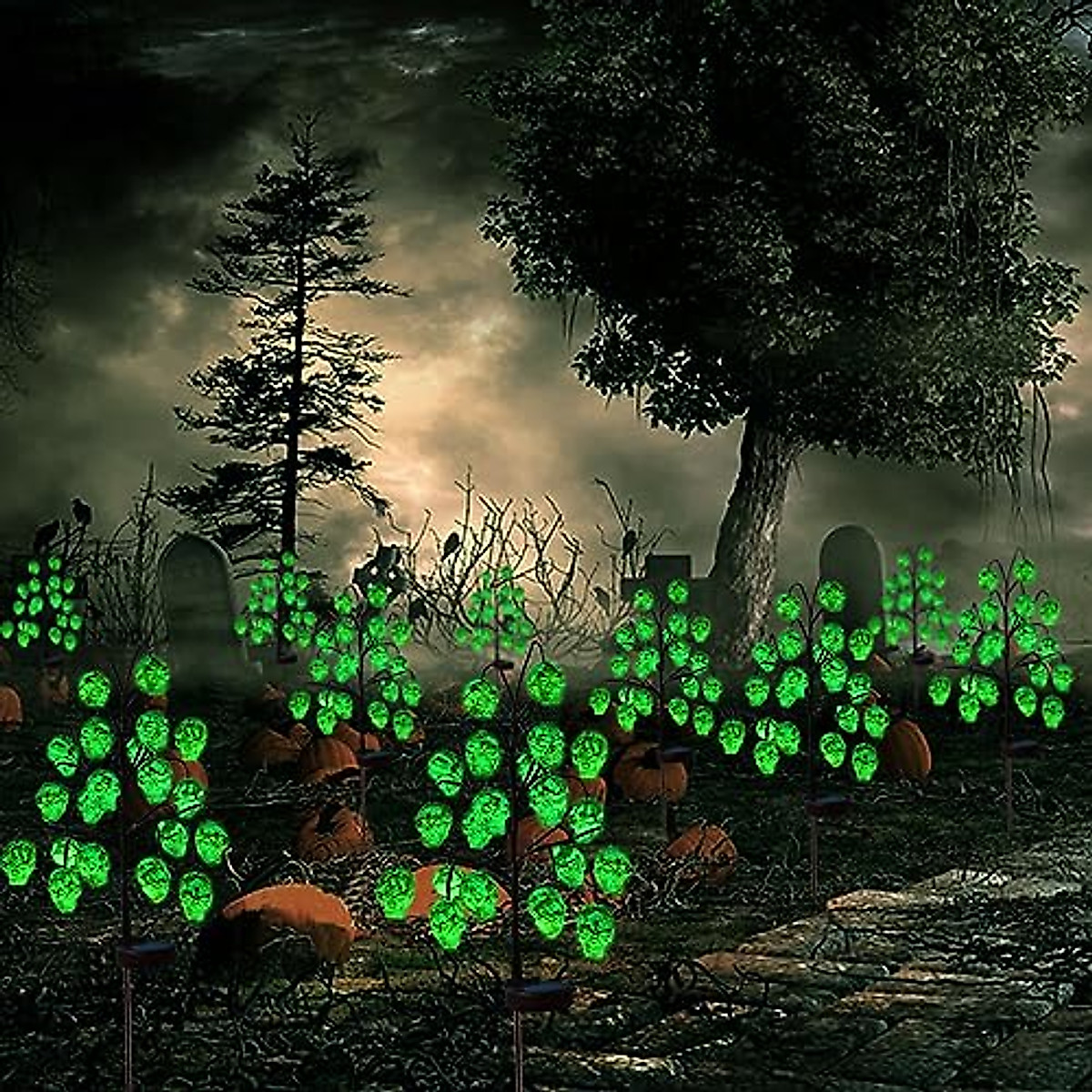 Solar Halloween Decorations Outdoor Scary Skull Stake Lights for Halloween Yard Haunted Graveyard Pathway Lights, Halloween Frightening Decor Lights for All Saints' Day Gravestone Cemetery