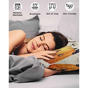 Edwiinsa Halloween Pillow Covers Standard Size Set of 2 Bed Pillow, Horror Orange Grey Pumpkin Bat Farmhouse Plush Soft Comfort for Hair/Skin Cooling Pillowcases with Envelop Closure 20''x26''
