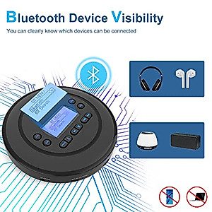CD Player Portable,Bluetooth CD Player with Dual Headphone Jack for Home, Rechargeable Walkman Small CD Player for Car,CD Player with Bluetooth Visibility LCD Screen