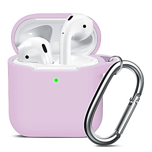MOLOPPO AirPods Case Cover, Soft Silicone Protective Cover with Keychain for Women Men Compatible with Apple AirPods 2nd 1st Generation Charging Case, Front LED Visible- Pink Purple